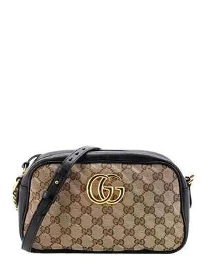 Gucci Gg Marmont Diagonal Quilted Gg Canvas Leather Small Shoulder Bag - Black