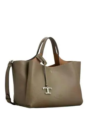 TOD'S Leather Mini Bag With T Timeless Pendant - Neutrals