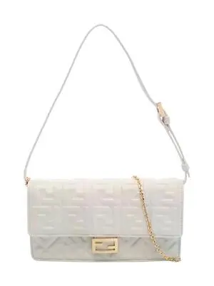 Fendi Zucca Embossed Leather Baguette Wallet On Chain Satchel - White