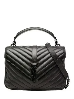 Saint Laurent Medium Chevron Sheepskin Monogram College Bag - Black