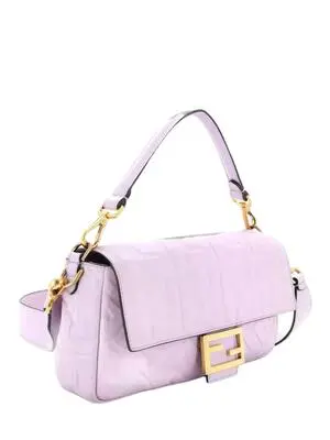 Fendi Fendi Baguette NM Zucca Embossed Leather Medium Crossbody Bag Purple