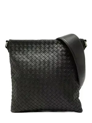 Bottega Veneta Woven Leather Messenger Bag - Black
