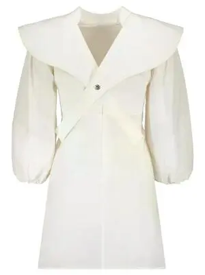 ELLERY Cotton Voluminous Sleeve Wide Collar Dress - White