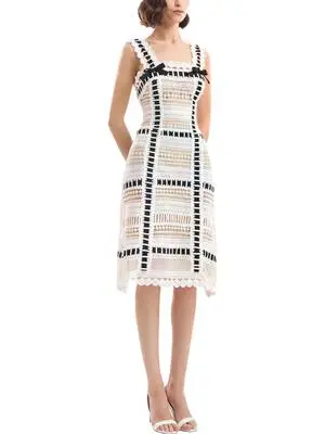 GEMY MAALOUF Ribbon Detail Guipure Lace Dress - White