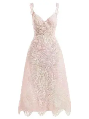 GEMY MAALOUF Embroidered Cage-effect V-neck Dress - Pink