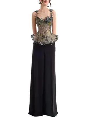 GEMY MAALOUF Wide Leg Pressed Crease Palazzo Pants - Black
