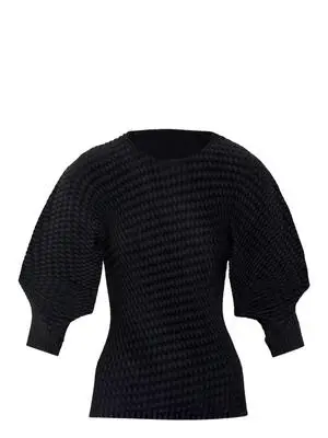 Issey Miyake Pleated Puff Sleeve Blouse - Black