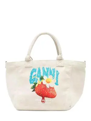 GANNI Graphic Print Canvas Tote Bag - Neutrals