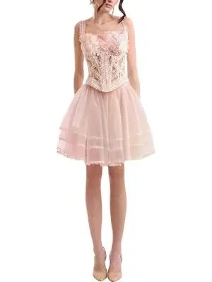 GEMY MAALOUF Lace-trimmed Tiered Tulle Skirt - Pink