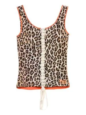 Dolce & Gabbana 2000s Leopard-print Lace-up Top - Orange