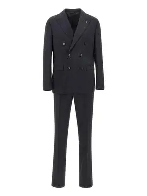MANUEL RITZ Double-breasted Virgin Wool Suit - Blue