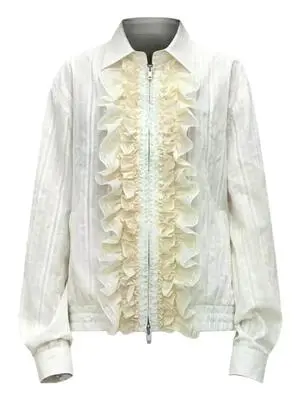 ÉPINGLER Ruffled-trim Striped Jacket - White