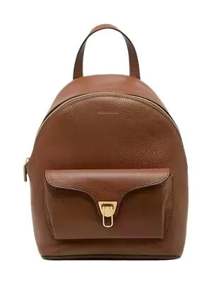 COCCINELLE Beat Generation Logo-print Pebbled-leather Backpack - Brown