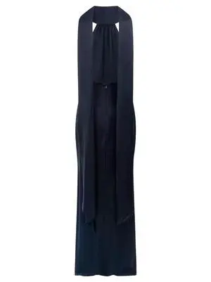 CAYET Lama Halterneck Draped-panel Maxi Dress - Blue