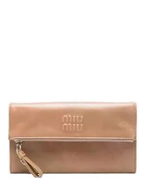 Miu Miu Logo Embossed Leather Cross Body Bag - Brown