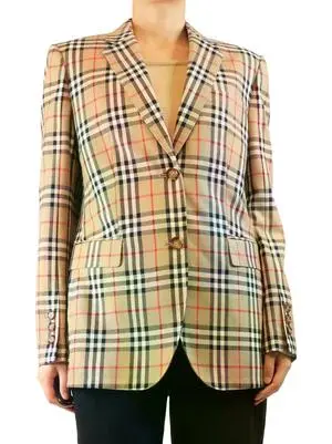 Burberry Single-breasted Wool Blazer With Check Pattern - Neutrals