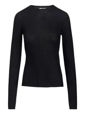 Balenciaga Ribbed Knit Seamless Crew Neck Sweater - Blue