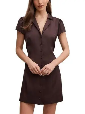 EVER NEW Blair Satin Collared Mini Dress - Chocolate Bean