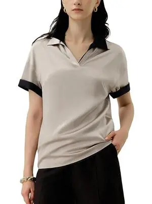 Lilysilk Washable Silk Charmeuse Polo Top - Silvergray