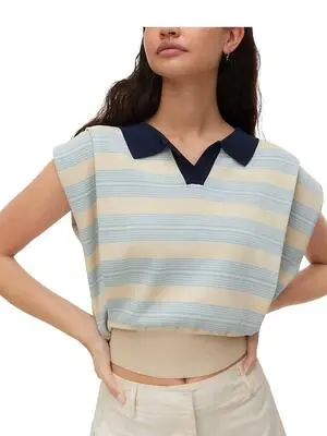 Vero Moda Sleeveless Striped Polo Neck Pullover Sweater - Navy/birch