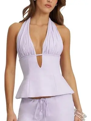 MISS CIRCLE NEW YORK Plunging Halter Neck Top - Lavender