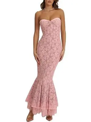 MISS CIRCLE NEW YORK Lace Sweetheart Mermaid Maxi Dress - Pink