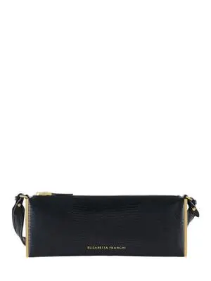 Elisabetta Franchi Faux Leather Shoulder Bag With Lizard Print - Black