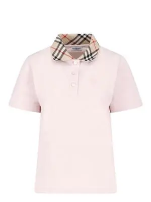 Burberry Cotton Polo Shirt With Check Collar - Pink