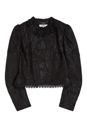 Chloé Floral Jacquard Lace-trimmed Cropped Jacket - Black