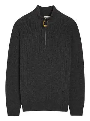 JW Anderson Ribbed Half-zip Wool And Cotton-blend Jumper - Grey