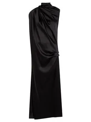 HEIRLOME Kate Draped Silk Midi Dress - Black