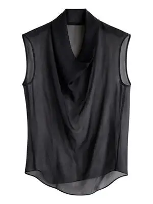 MUTE BY JL Sleeveless Sheer Draped Top - Black