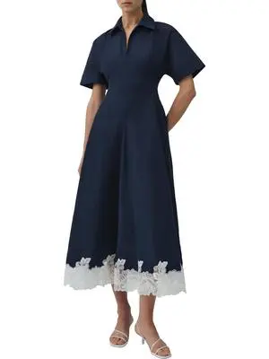 Simkhai Faille Lace Fit & Flare Dress - Blue