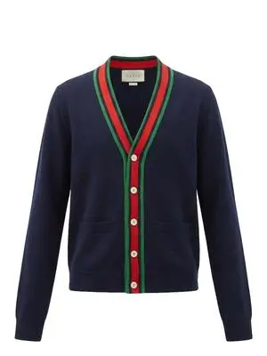 Gucci Wool Knitted Cardigan With Classic Stripes - Black