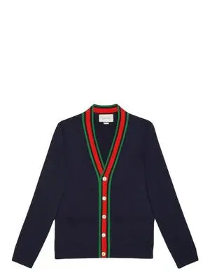 Gucci Wool Knitted Cardigan With Classic Stripes - Black