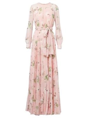 Erdem Floral Pleated Voile Gown - Pink
