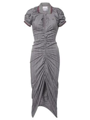 VIVIENNE WESTWOOD Pulling Striped Ruched Cotton Midi Dress - Grey