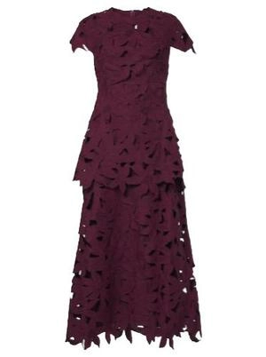 Simkhai Floral Guipure Lace Cocktail Dress - Wine Red