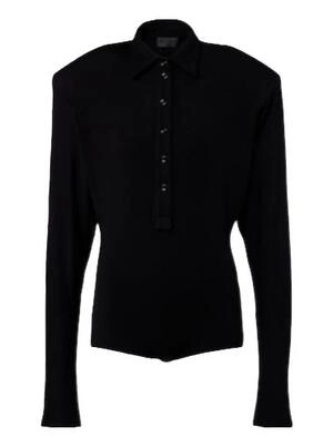 MUGLER Wool-blend Polo Sweater With Padded Shoulders - Black