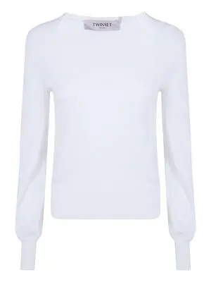 TWINSET Fitted Jumper With Crochet Lace Trim - White