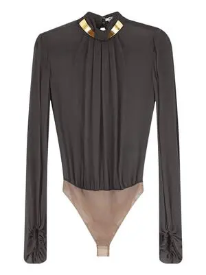 Elisabetta Franchi Elisabetta Franchi Pleated High-Neck Bodysuit With Metallic Embellishments Black