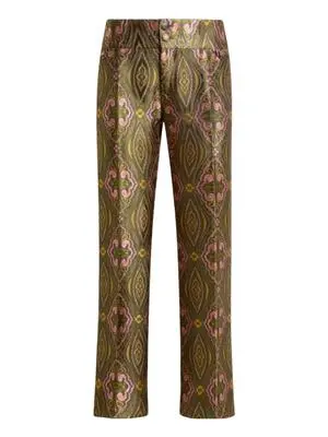 Etro Jacquard Trousers With Floral Medallion Motif - Green