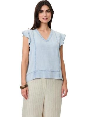 MASAI COPENHAGEN Denim V-neck Blouse With Batwing Sleeves - Light Denim