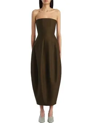 Khaite Stela Strapless Dress - Dark Olive