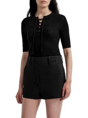 A.L.C. Ribbed Lace-up Knit Top - Black
