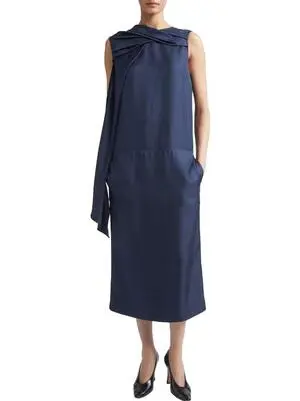 Loulou De Saison Izia Draped Silk Twill Cape Dress - Navy