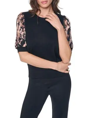 Dkny DKNY Print Twist Sleeve Mixed Media Sweater Black/abstract