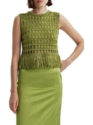 A.L.C. Esme Sleeveless Open-stitched Top With Fringe - Sage