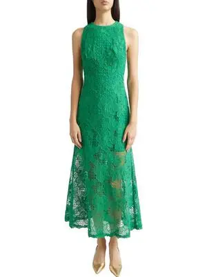 Lela Rose Lattice Guipure Lace Midi Dress - Fern