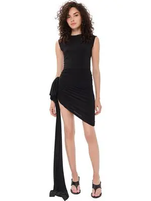 Norma Kamali Sleeveless Draped Mini Dress With Bow Detail - Black